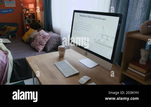 Statement and proof of geometric theorem displayed on computer monitor ...