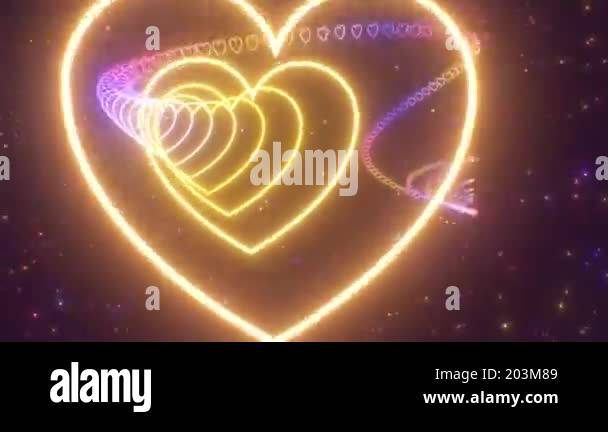 Wavy Neon Glow Heart Shaped Tunnel Floating In Space Sparkling Stars - 4K Seamless VJ Loop ...