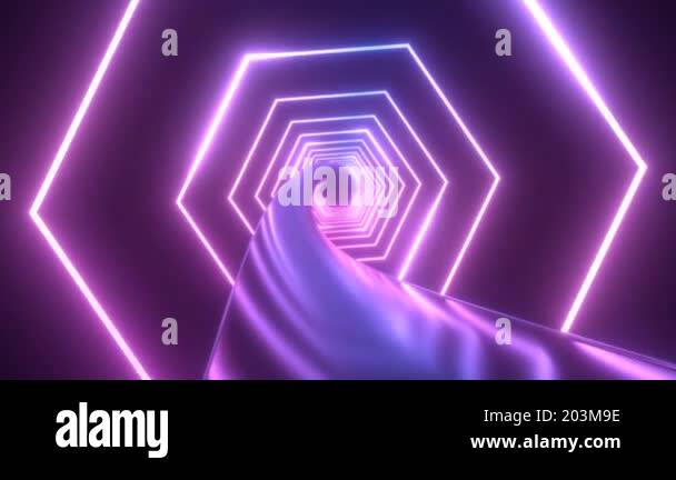 Twisted Futuristic Ultraviolet Neon Glowing Hexagon Laser Ring Tunnel - 4K Seamless VJ Loop ...