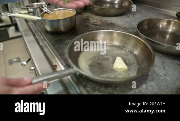 Process of Preparation of Meat Dishes by Chef Cook at Restaurant ...