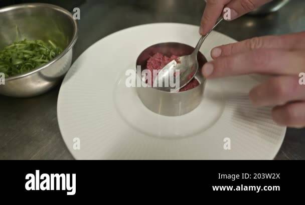 Process of Preparation of Meat Dishes by Chef Cook at Restaurant ...