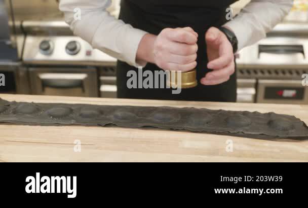 Men Cook Prepare Ravioli at Restaurant. Slow motion 60fps 4K 10-bit ...