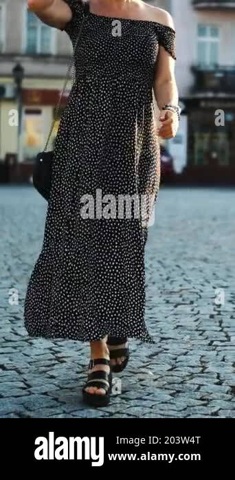 Attractive Young Stylish Lady Walk Through The Historical Part Of A ...