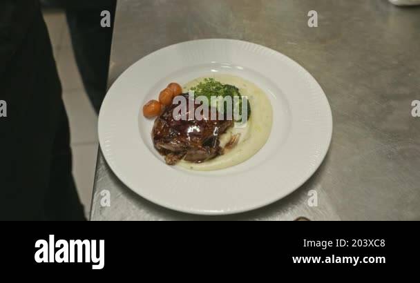 Process of Preparation of Meat Dishes by Chef Cook at Restaurant ...