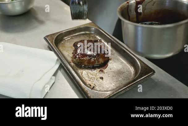 Process of Preparation of Meat Dishes by Chef Cook at Restaurant ...