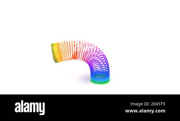Animated slinky rainbow spring toy on white background - 3D animation seamlessly loopable Stock ...