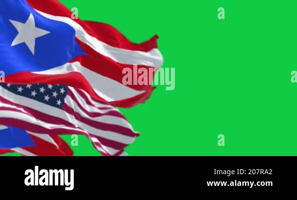 Flag of Puerto Rico waving with the United States flag isolated on ...