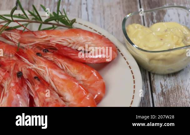 plate of shrimp and mayonnaise, close-up Stock Video Footage - Alamy