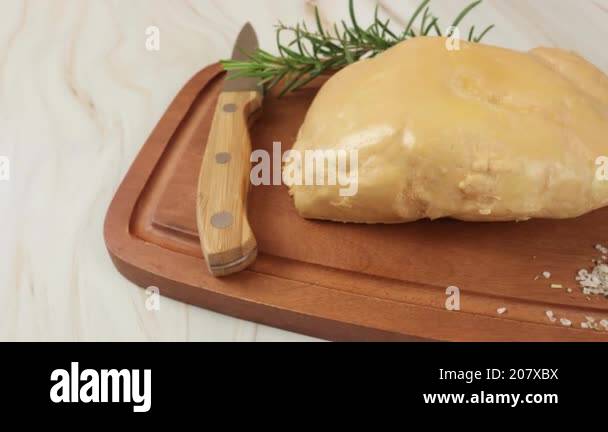 Whole duck foie gras lobe, close-up Stock Video Footage - Alamy