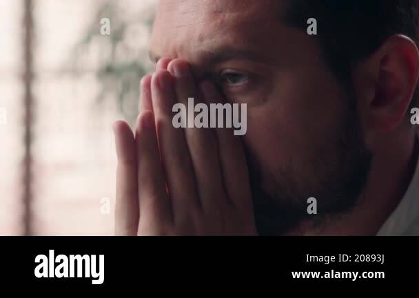 Depressed anxious Caucasian male worker boss close up executive man ...