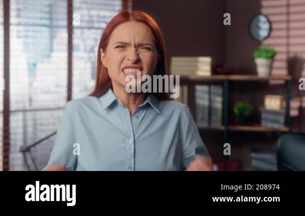 Mad aggressive Caucasian business woman girl female businesswoman ...