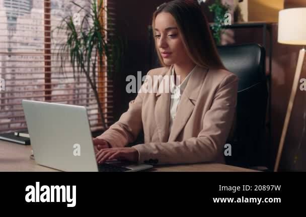 Confident successful freelancer Caucasian motivated girl office worker ...