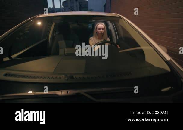 Confident Caucasian car taxi driver businesswoman female girl business ...