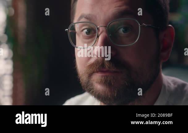 Close up happy shocked Caucasian leader guy middle-aged glad business ...