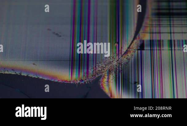 Pixel damage. Screen defect. Black ink crack in glass display with ...