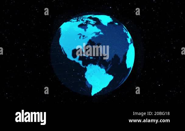 Digital earth 3D orbital rotation in space showing concept of network technology . Hologram of ...