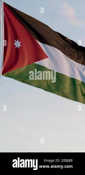 Jordan Amman Flag Vertical Cinematic Realistic Waving Dolly Out Blue ...