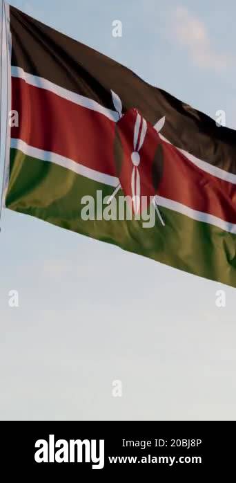 Kenya Nairobi Flag Vertical Cinematic Realistic Waving Dolly Out Blue ...