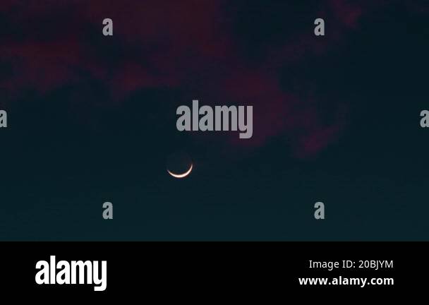 Slice Of Moon In The Black Dark Of Night Sky Stock Video Footage - Alamy