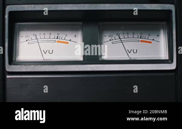 Detailed shot of dual VU meters on a classic boombox. Ideal for ...
