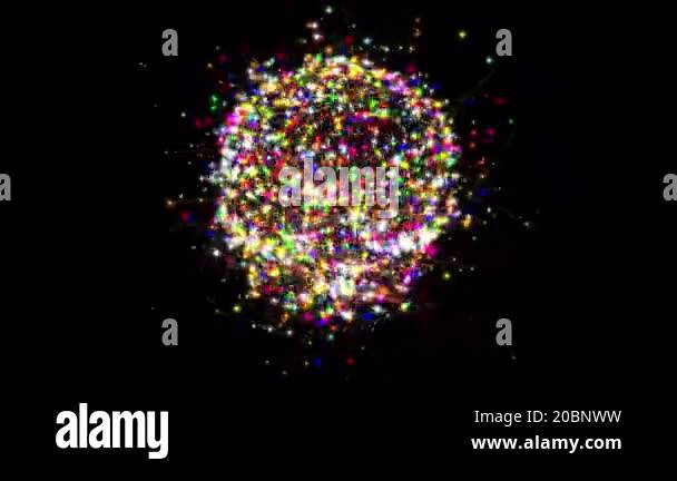 Spinning 3d human brain with colorful glitter sparkles on plain black ...