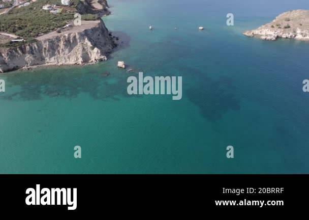 Aerial drone shot.View of famous beach in the summer, Crete, Greece ...
