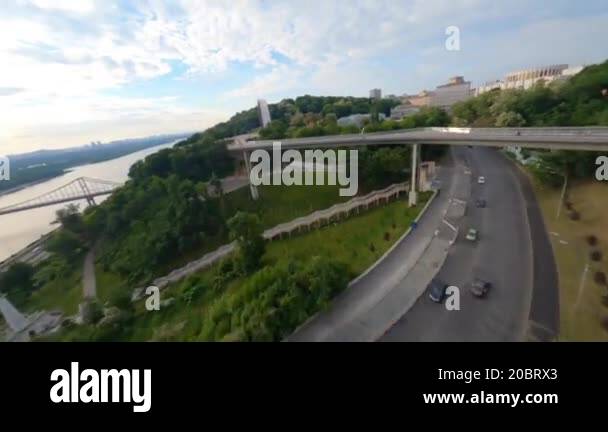 KIEV, Ukraine - April 19, 2021: FPV drone , Reunion Arch, Kyiv: Peoples ...