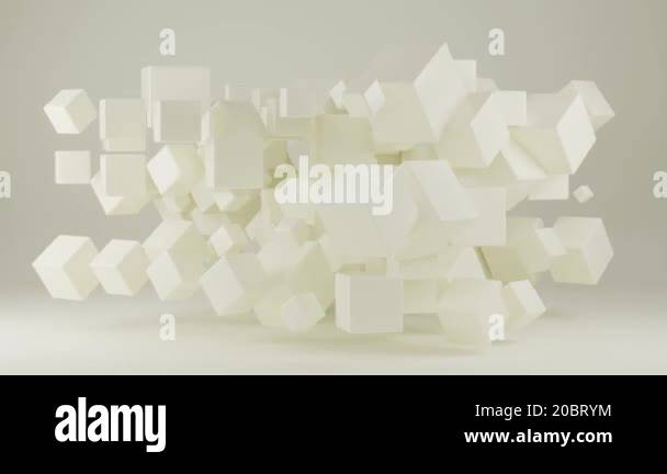 Looping 3D animation of an array of cubes that change size and rotate ...