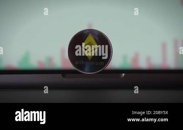 The Ethereum cryptocurrency is showcased prominently on a screen that ...