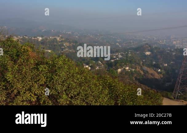 Fluid panoramic view capturing the Runyon Canyon hiking hills and ...