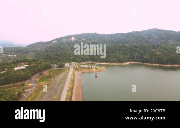 Aerial drone video footage of Bang Wad Dam in Phuket, Thailand, a major ...
