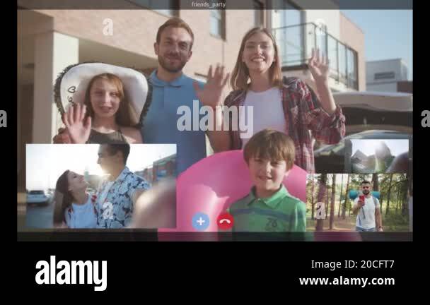 NEW YORK - April 5, 2020: Friends Skype Party. Cute Happy Family with ...