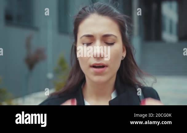 Sick exhausted overworked young caucasian woman suffering sharp ...