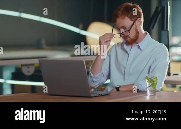 Ginger handsome job candidate speaking on online interview with ...