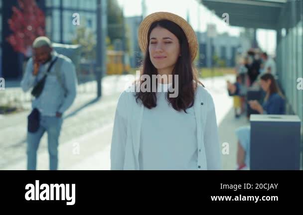 Portrait woman look to camera Anamation scanning Of face eye of ...