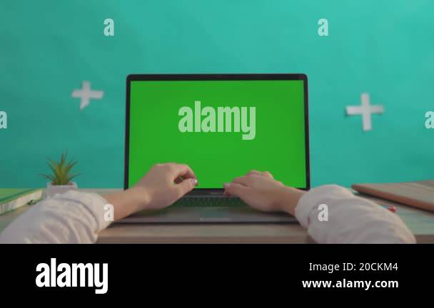 NEW YORK - April 5, 2018: Busy female freelancer working on laptop mock ...