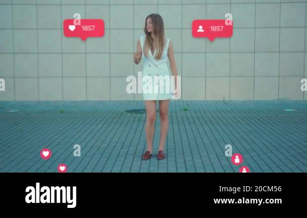 NEW YORK - May 19, 2019: Vlogger Influencer. Animation with User Interface - Likes, Followers ...