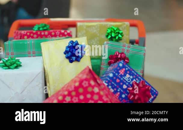Shopping carts full of Christmas present gifts boxes celebration ...
