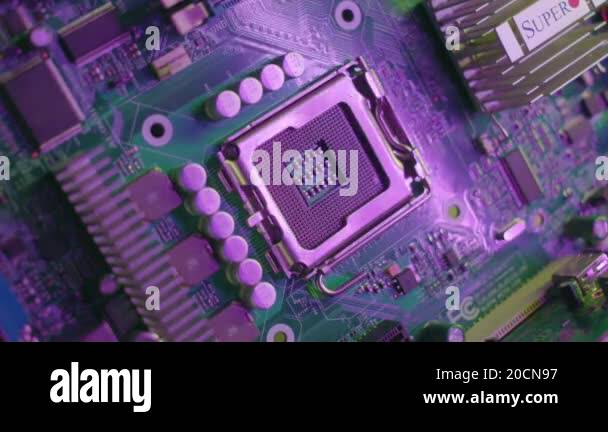 NEW YORK - May 19, 2019: Shot with colorful light macro electronic part ...