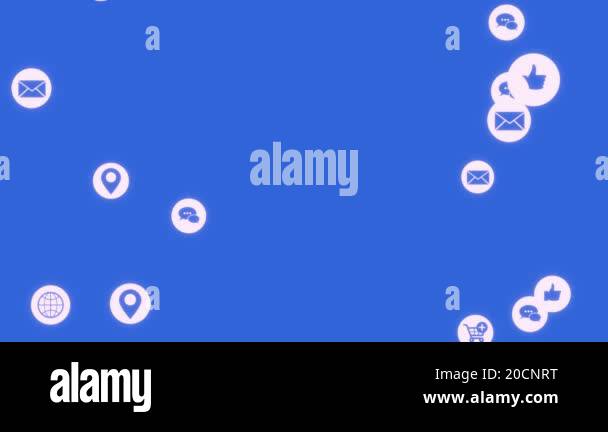 Blue background animation interface with icons and links around ...