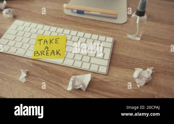 Artists mess on working desktop close-up. Home office. Take a break ...