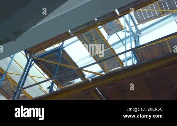 Building construction inside interior deserted old haunted ruins ...