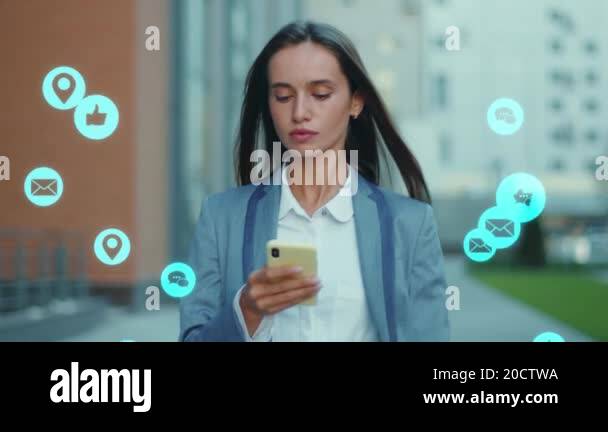 Young Beautriful Business Girl Using Mobile Phone Social Media ...
