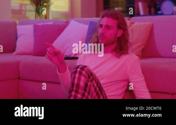 Young handsome hipster man using smart virtual reality application user ...