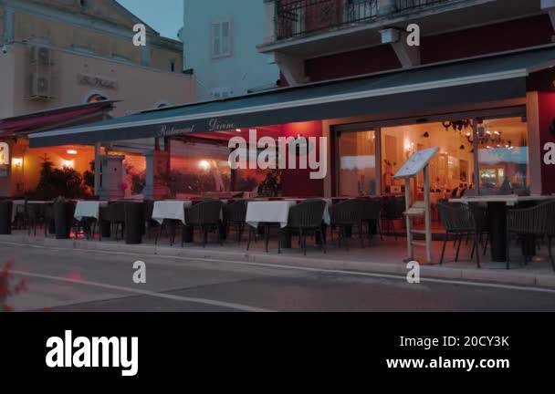 Close up empty terrace streets showing architectural landmark old city ...