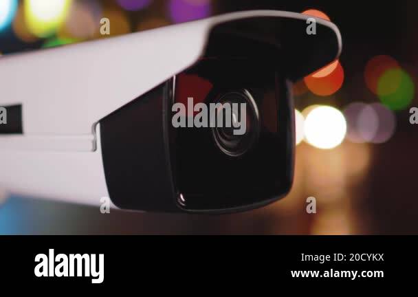 Shot of security video camera surveillance at night. Recording ...