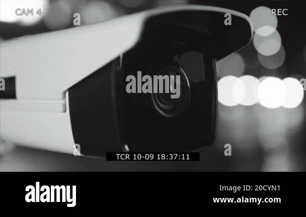 Black and white camera recording screen shot of security video camera ...