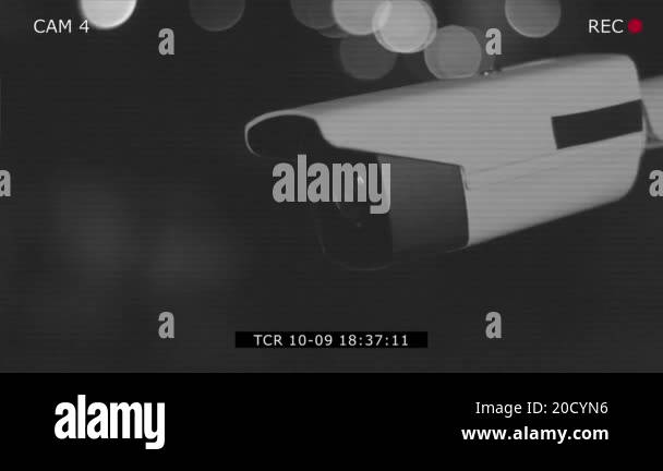 Black and white camera recording screen shot of security video camera ...