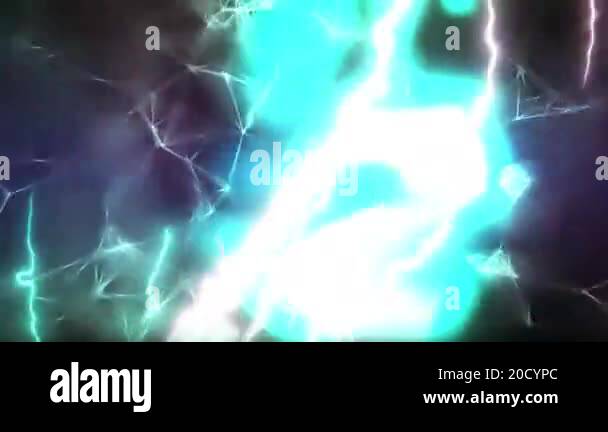 Close-up of Flying Inside Digital Brain. Electrical impulses inside ...