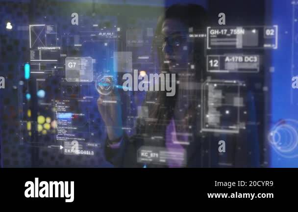 Woman s Hand Touch Screen Augmented Reality Engineer and Business ...